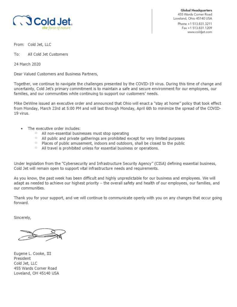 In times of change, our commitment remains - Cold Jet